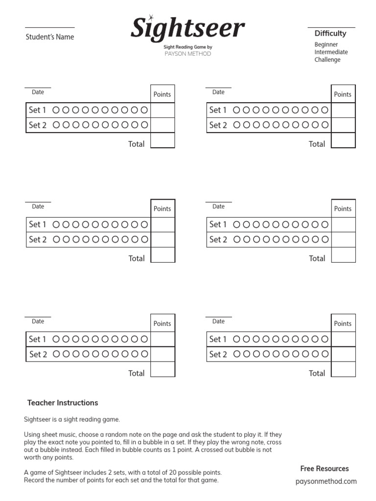 Sight Reading Game Instructions | PDF