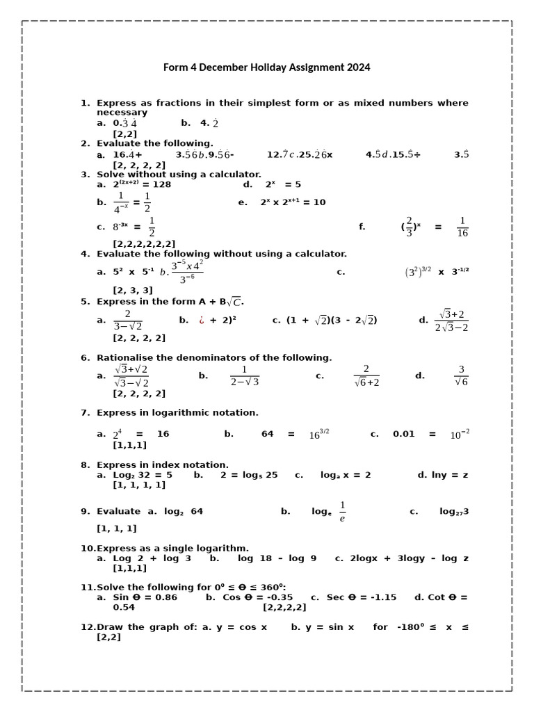 Holiday Assignment 2024 | PDF | Logarithm | Combinatorics