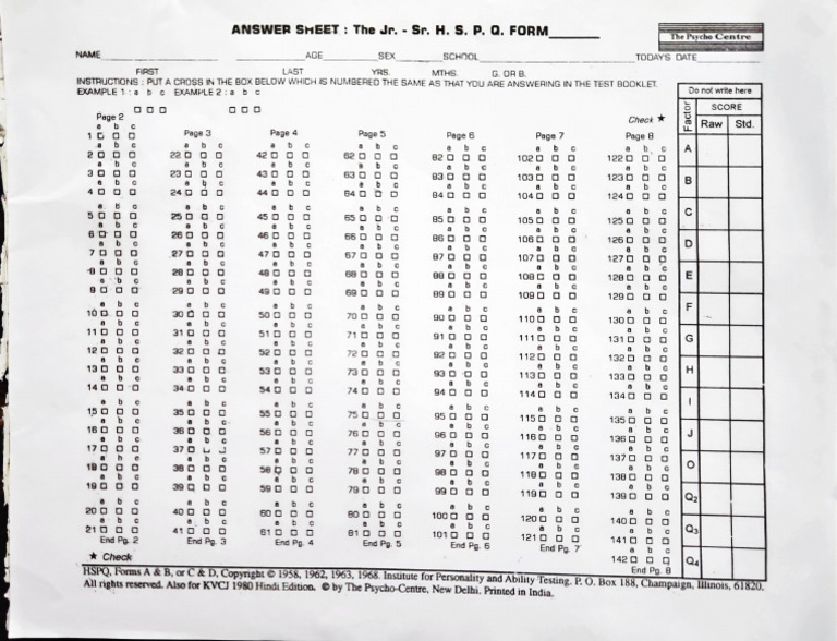 HSPQ Answer Sheet | PDF