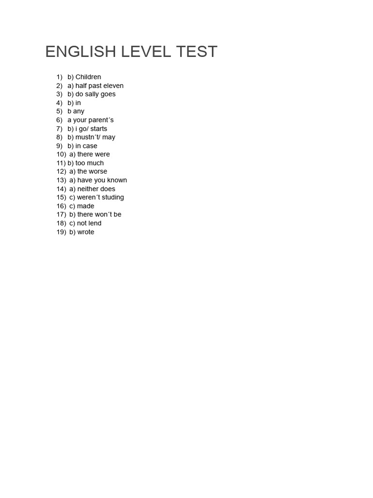 English Level Test Questions and Answers | PDF