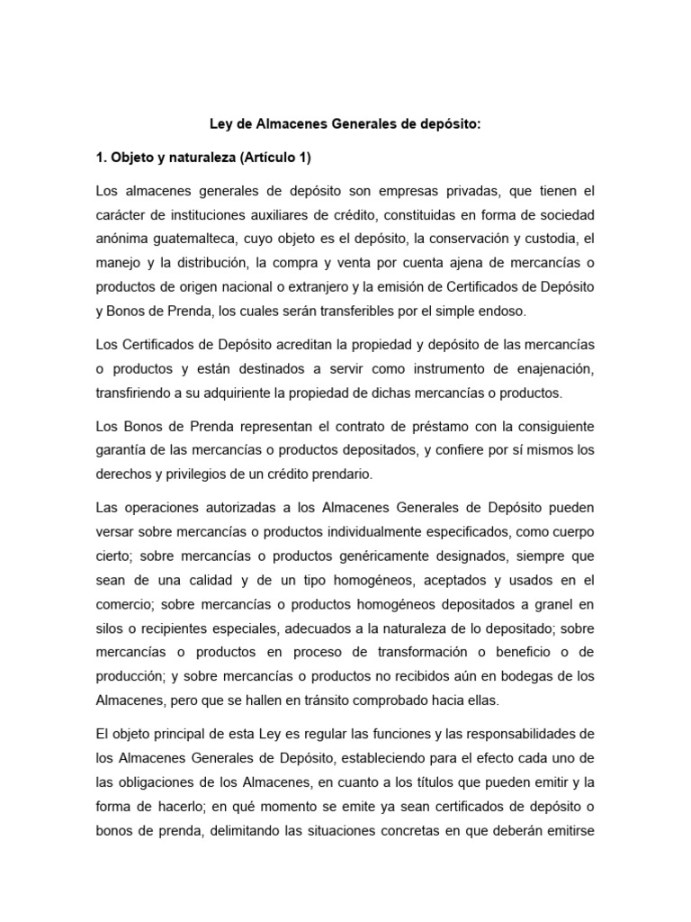 Ley de Almacenes Generales de Depósito | PDF | Bolsa de Valores | Bolsa