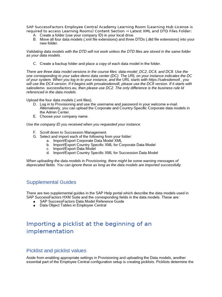 SAP SuccessFactors Employee Central Academy Learning Room | PDF | Xml | Data Model