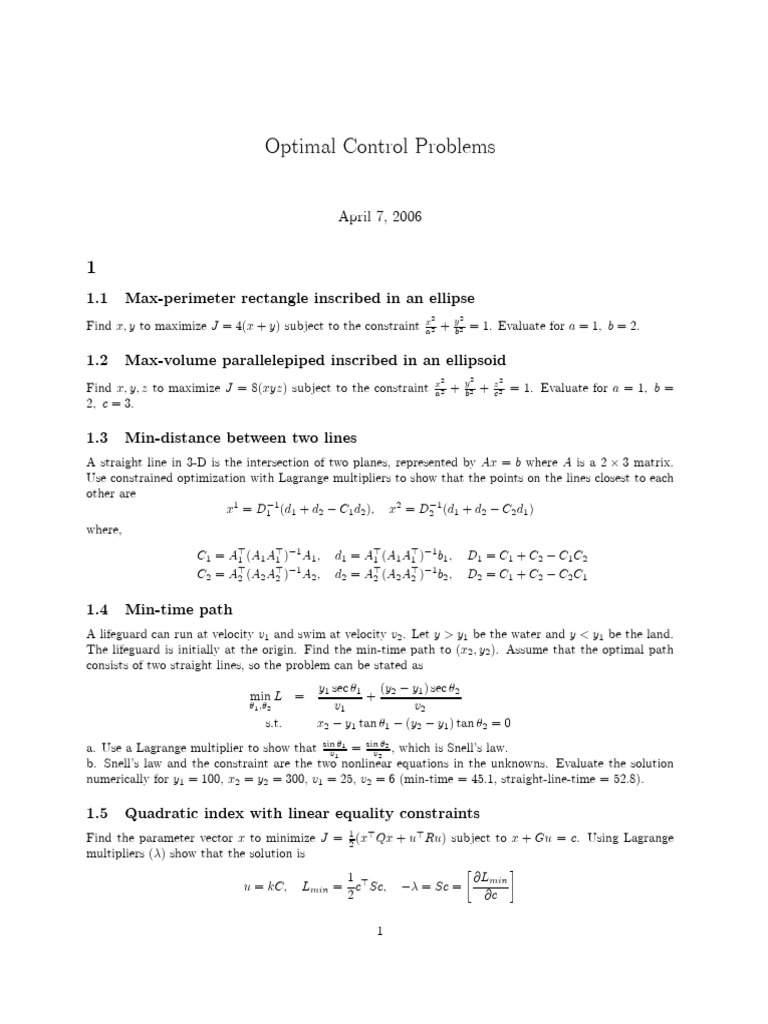 Examples of Optimal Control Problems | PDF | Mathematical Physics ...
