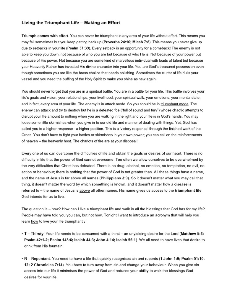 Living The Triumphant Life Part 2 Making An Effort | PDF | Jesus | Sin
