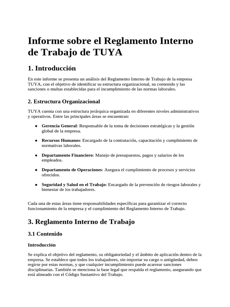 Reglamento Interno de Trabajo TUYA | PDF | Derecho laboral | Seguridad ...