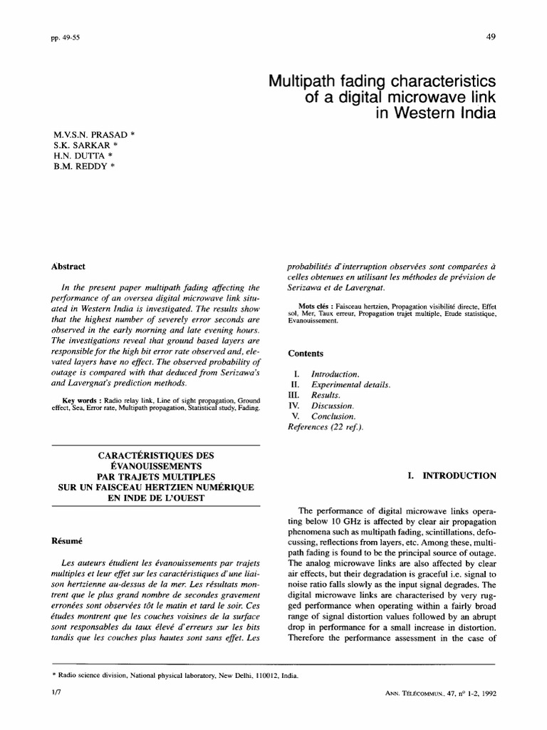Multipath Fading Characteristics of A Di | PDF | Antenna (Radio ...