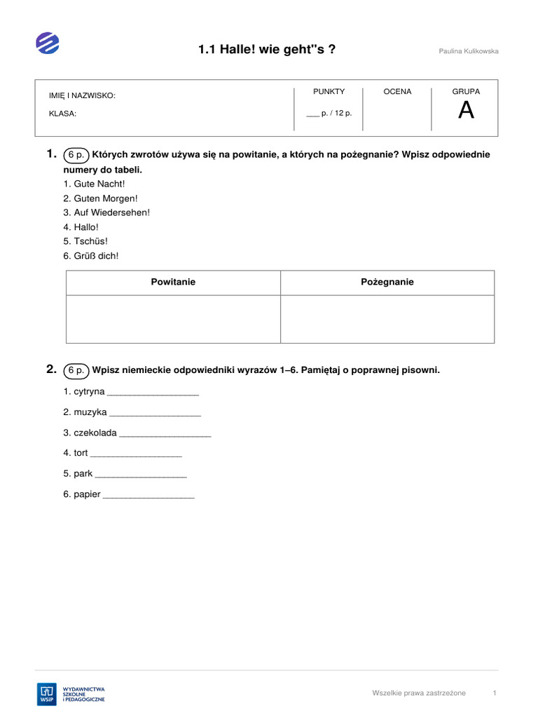 1.1 Hallo Wie Gehts Dla Ucznia | PDF