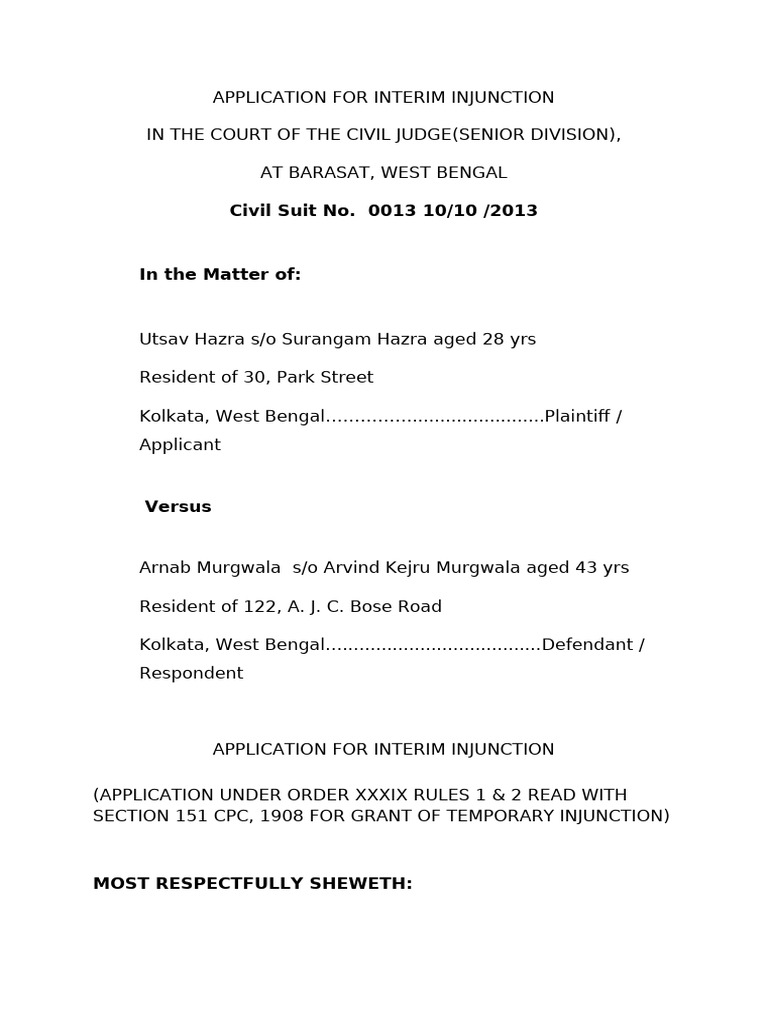 Utsav Hazra Interim Injunction | PDF | Lawsuit | Injunction