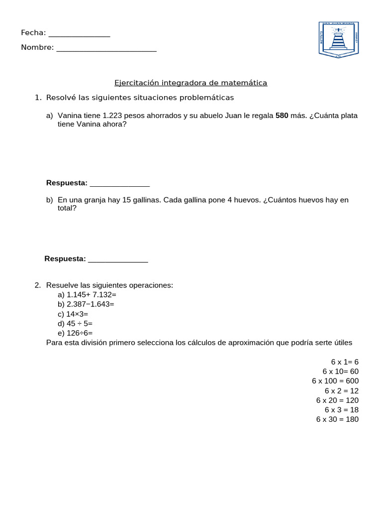 Ejercitación Integradora de Matemática | PDF