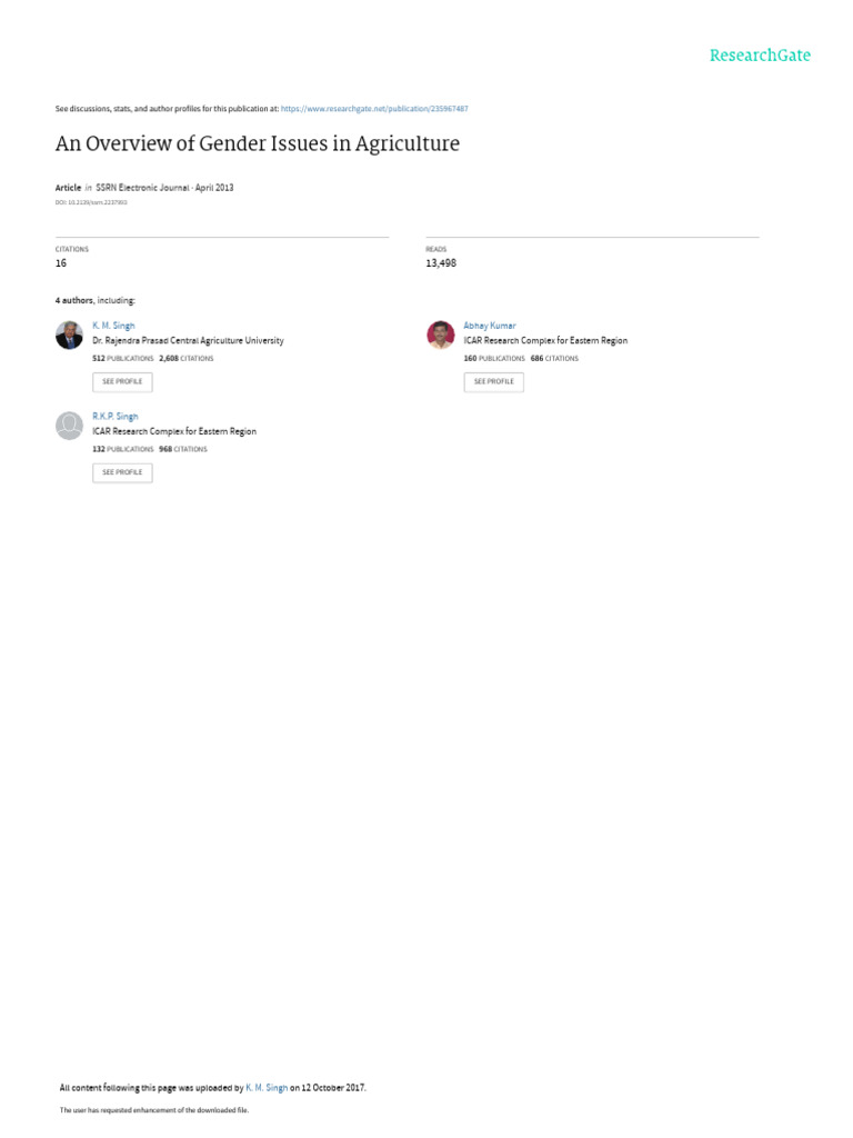 An Overview of Gender Issues in Agriculture | PDF | Agriculture ...