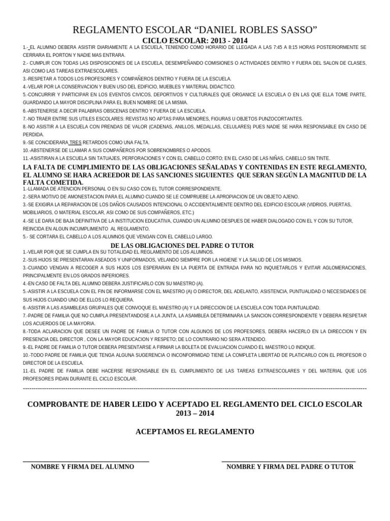 Reglamento Escolar 2013-2014 Sasso | PDF | Escuelas