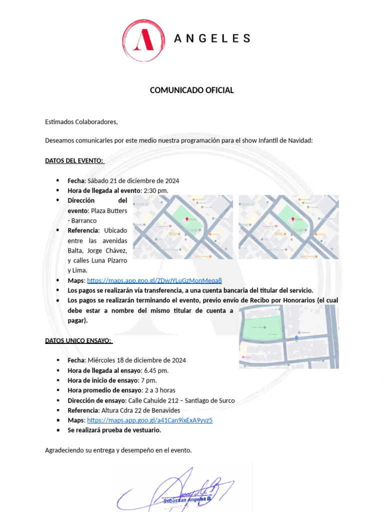 Comunicado Oficial: Show Infantil Navidad | PDF