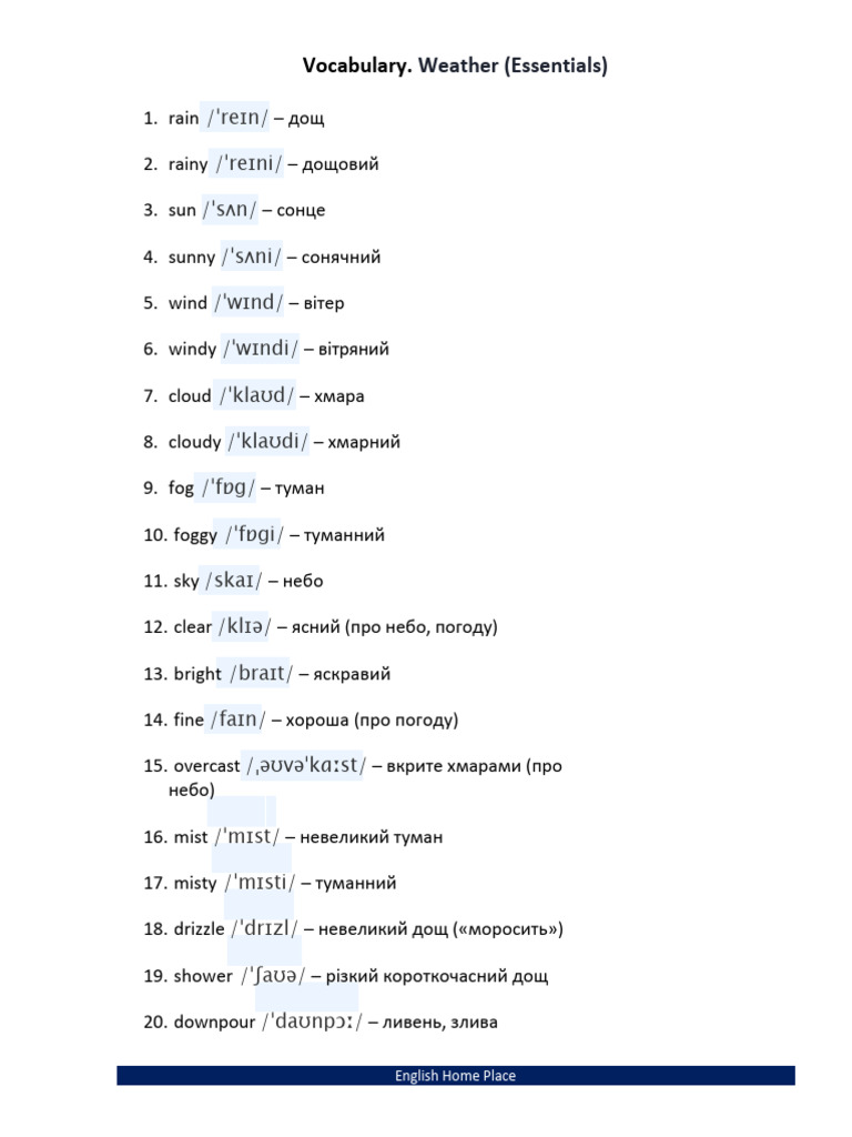 Vocabulary. Weather (Essentials) | PDF
