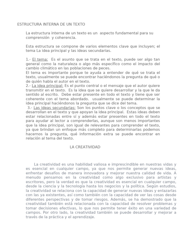 Estructura interna del texto explicada | PDF | Creatividad | Aprendizaje