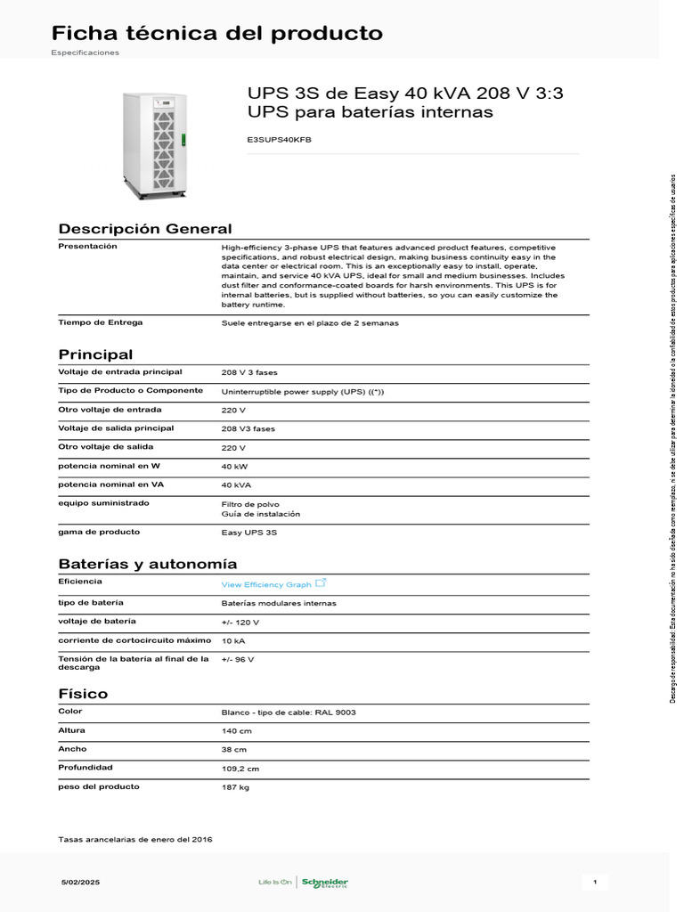 Schneider Electric - Easy-UPS-3S - E3SUPS40KFB | PDF | Cantidades ...