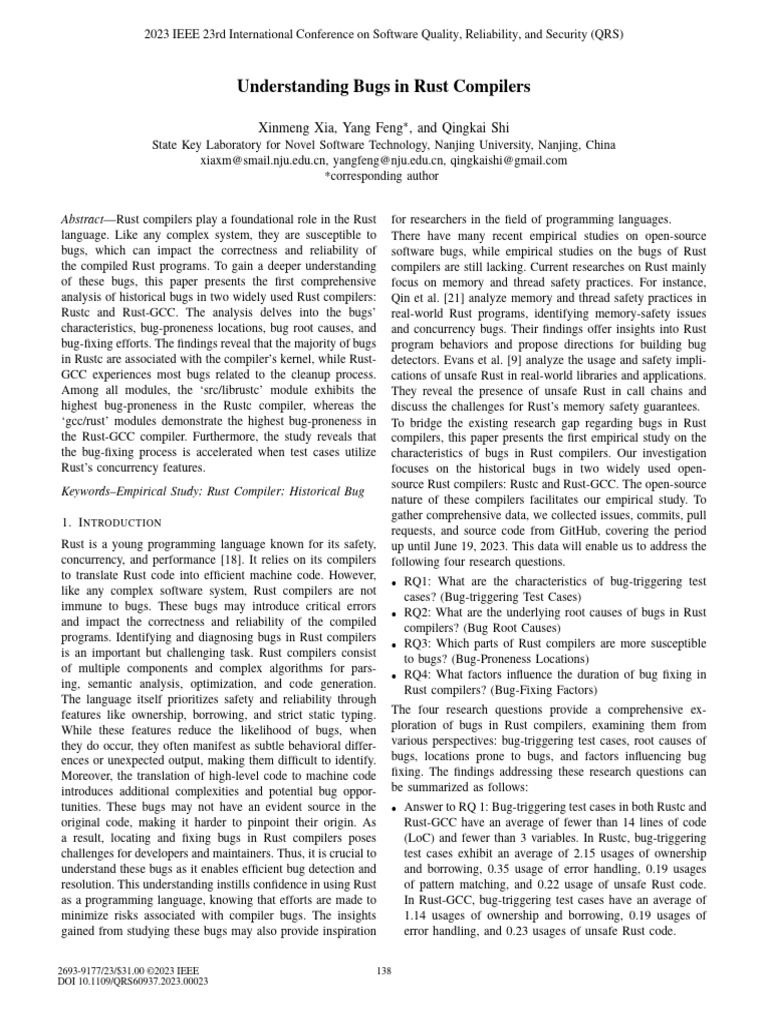 Understanding Bugs In Rust Compilers Pdf Software Bug Compiler