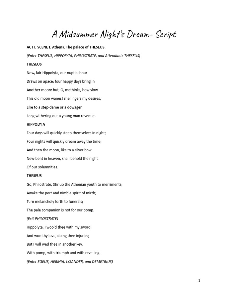 Midsummer Night's Dream-Script | PDF | A Midsummer Night's Dream