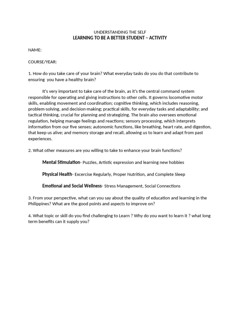 Activity - Learning To Be A Better Student | PDF