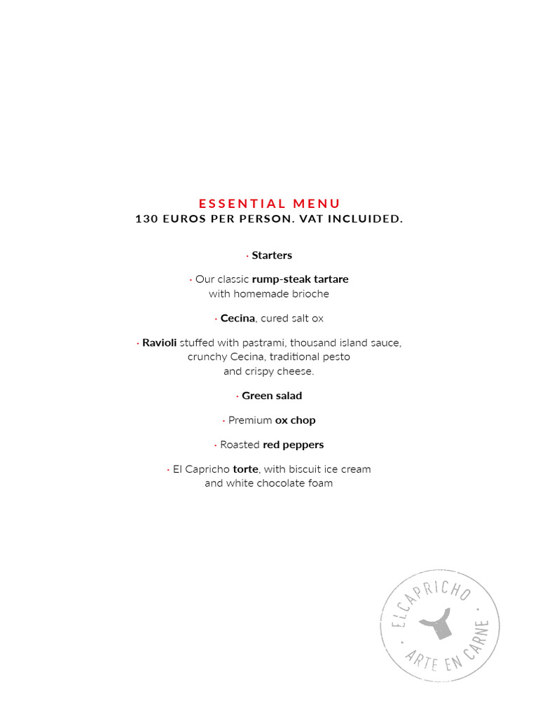 El Capricho Essential Menu Overview | PDF