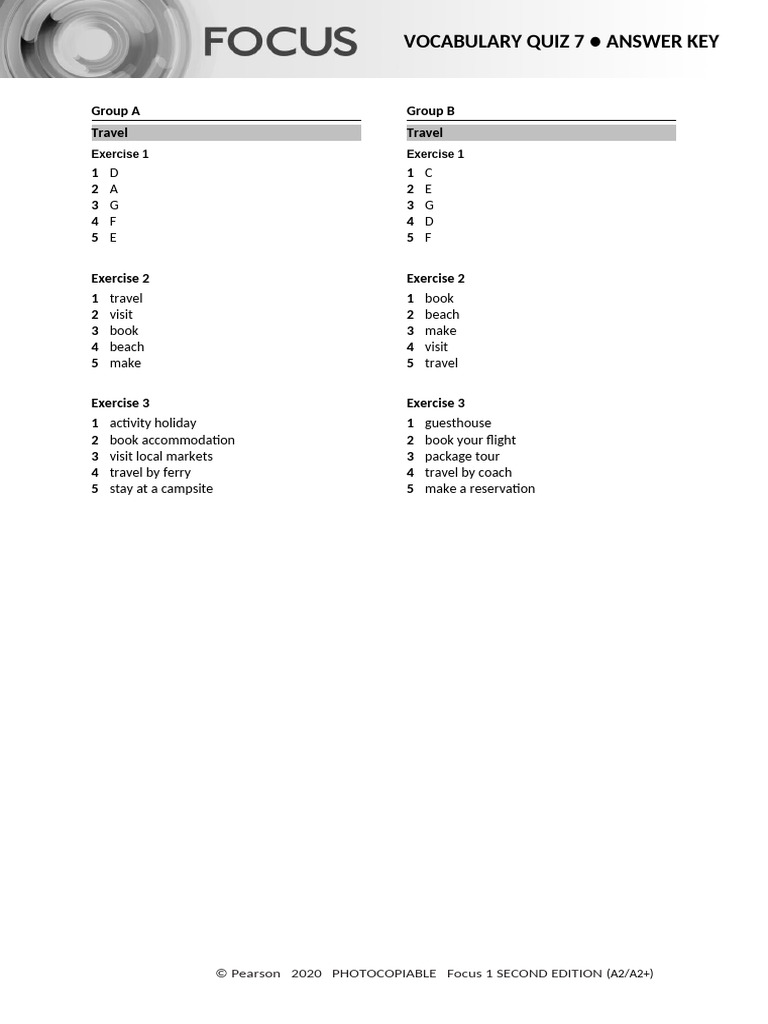Focus1_2E_Vocabulary_Quiz_Unit7_GroupA_B_ANSWERS | PDF