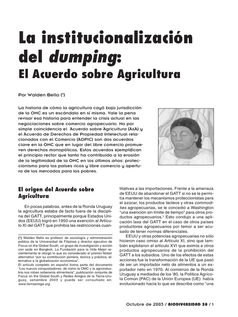 Bello, W. (2003) - La Institucionalización Del Dumping El Acuerdo Sobre Agricultura ...