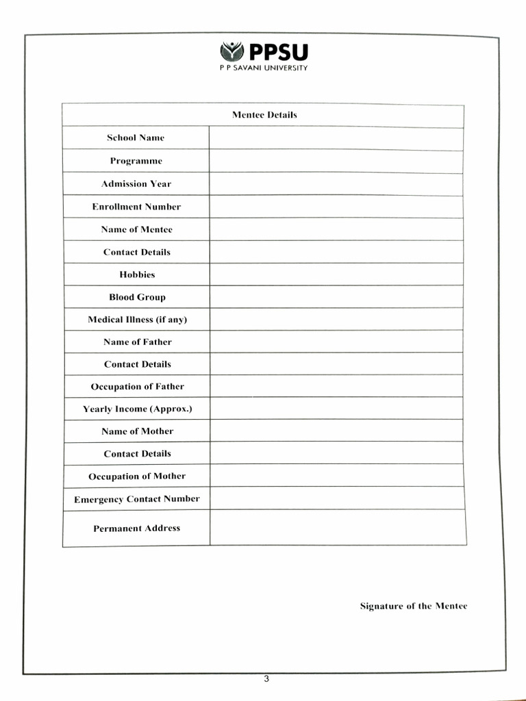 Mentee Information Form Template | PDF