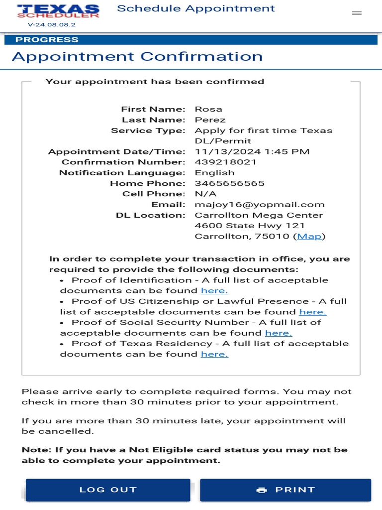 Carrollton DPS Appointment Confirmation | PDF