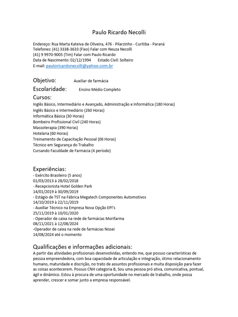 Curriculo Paulo Ricardo Necolli | PDF