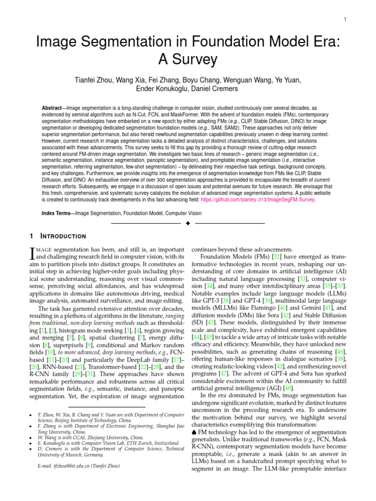 Image Segmentation in Foundation Model Era: A Survey | PDF | Image Segmentation | Artificial ...