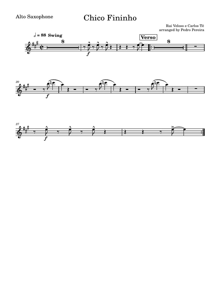 Chico Fininho - Rui Veloso e Carlos Tê-Alto - Saxophone | PDF