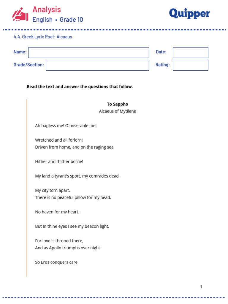 Greek Lyric Poet - Alcaeus | PDF | Poetry