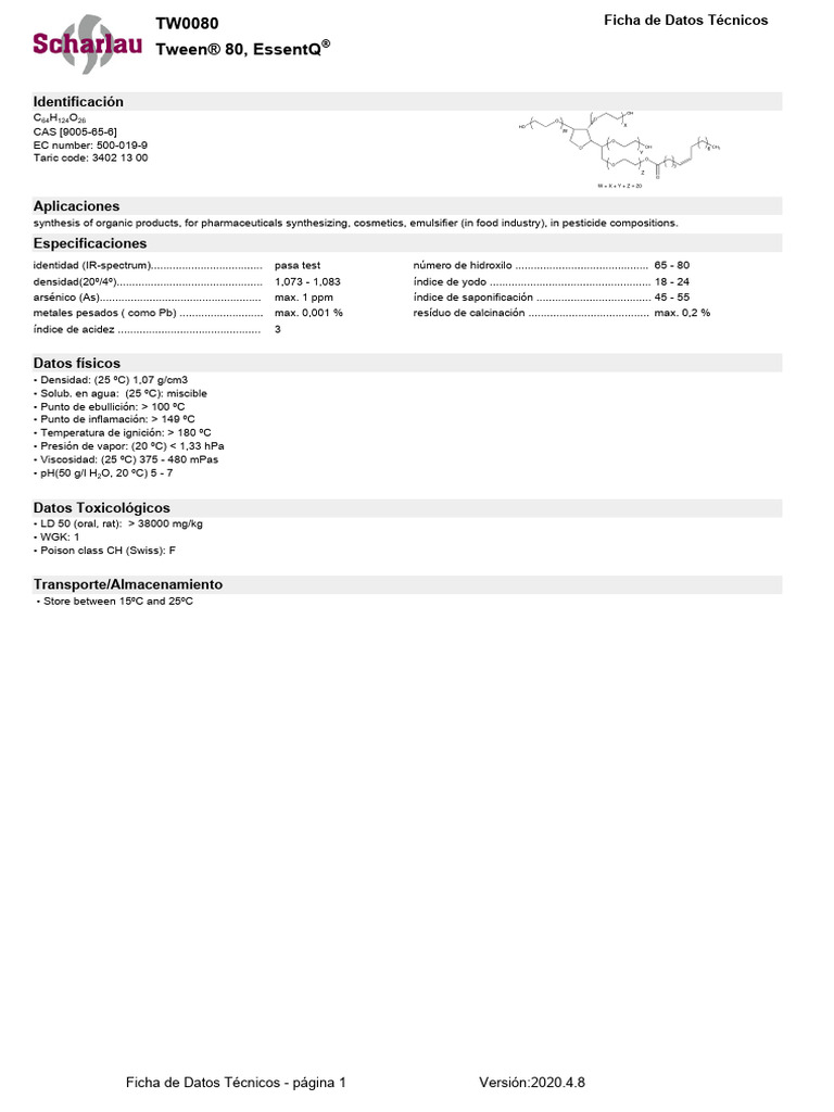 Ficha Técnica de Tween 80 | PDF
