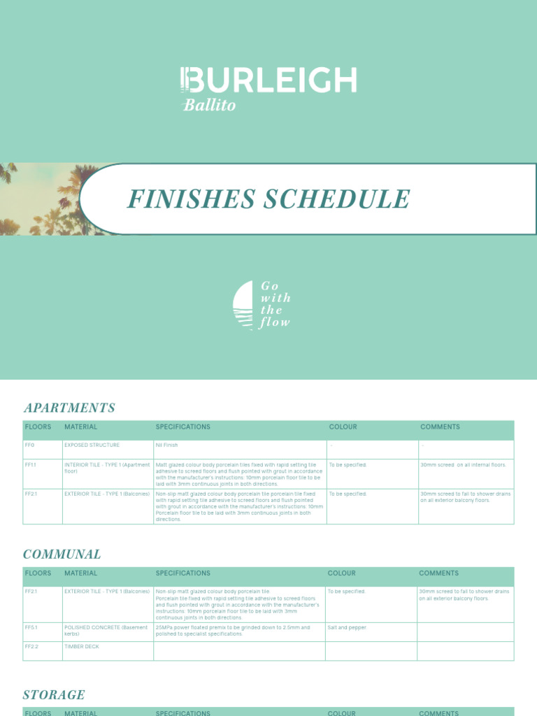 Burleigh Finishes Schedule May-2024 | PDF | Tile | Drywall