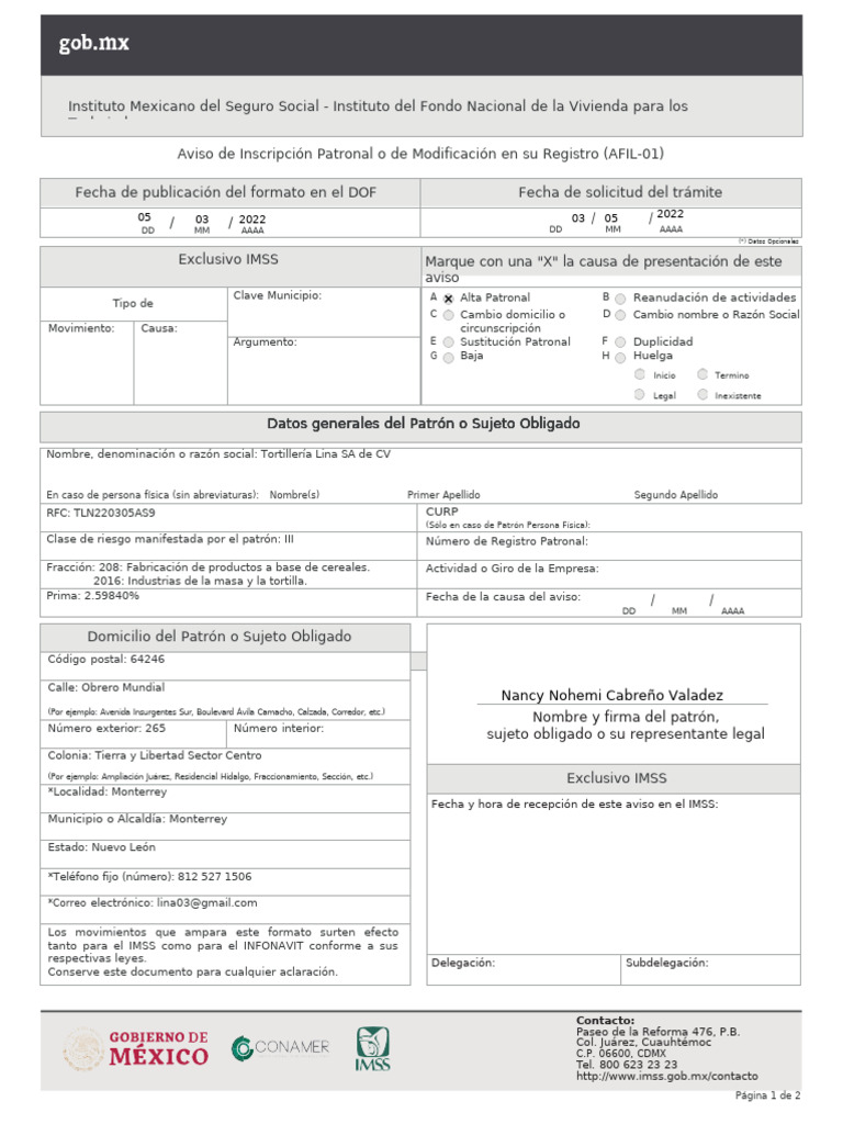 Aviso de Inscripción Patronal IMSS | PDF | México
