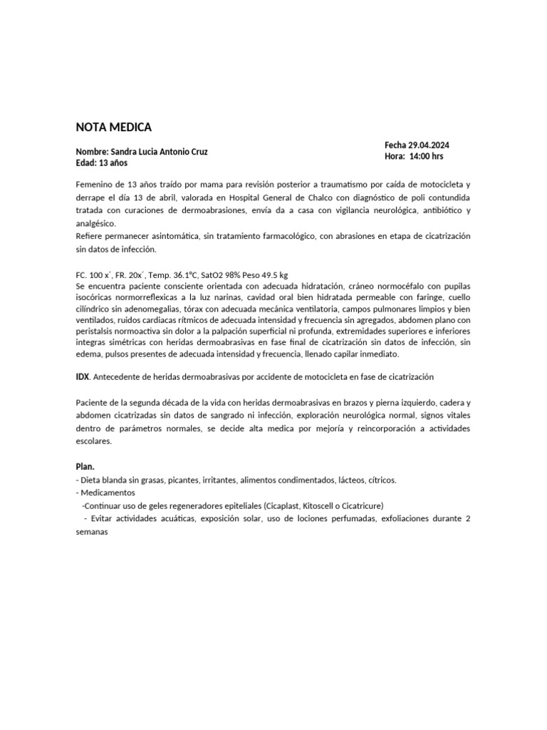 Ejemplo Resumen Clinico | PDF