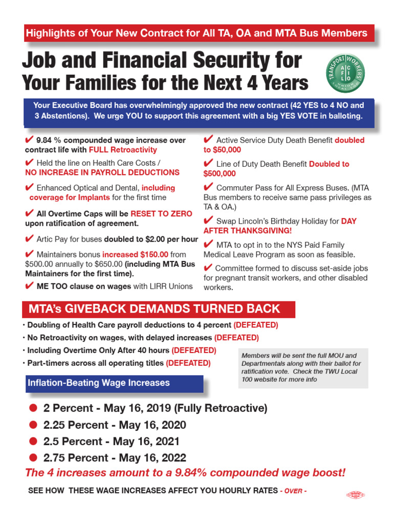 TWU Local 100 Contract Highlights | PDF | Transport