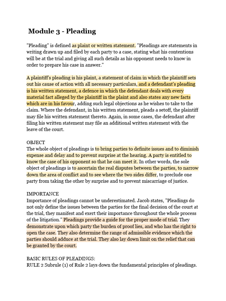 Module 3 - Pleading CPC | PDF | Lawsuit | Cause Of Action