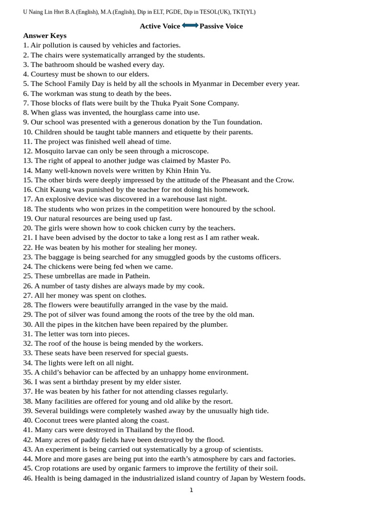 Active and Passive Voice Exercises | PDF