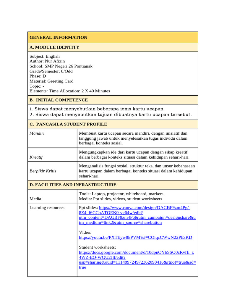 Nur Afizin - Modul Ajar - Greeting Cards | PDF | Educational Assessment ...
