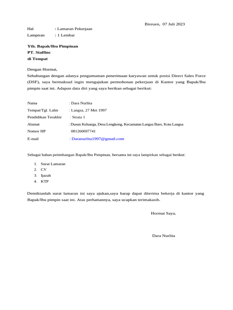 Lamaran - Muhammad Akbar DSF | PDF