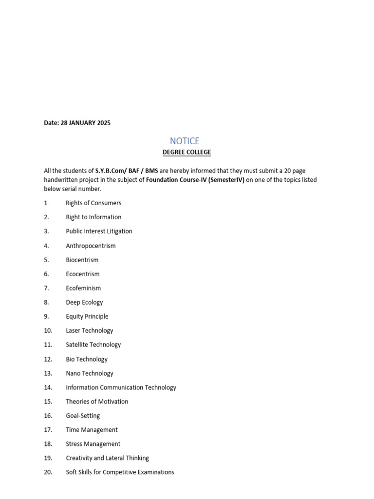 SYBCOM Sem IV FC Project Notice | PDF