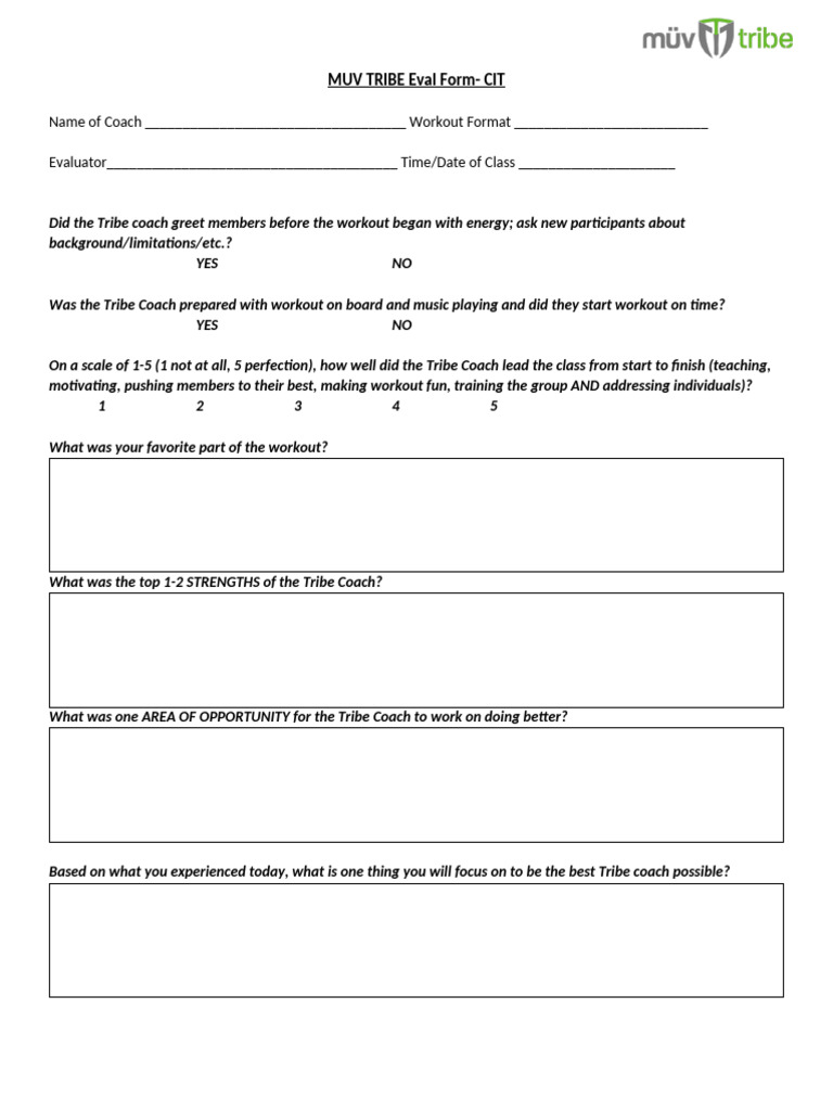 Tribe Coach Eval Form CIT | PDF