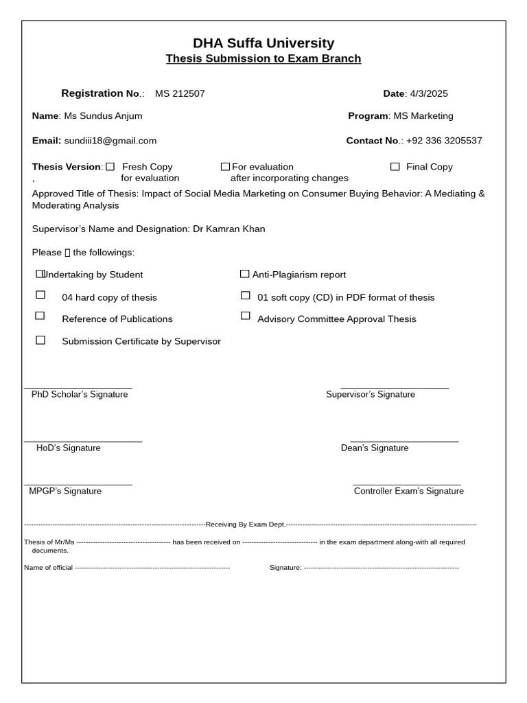 Cover First Form Thesis SubmissionCertificate - Sa | PDF | Thesis | Educational Stages