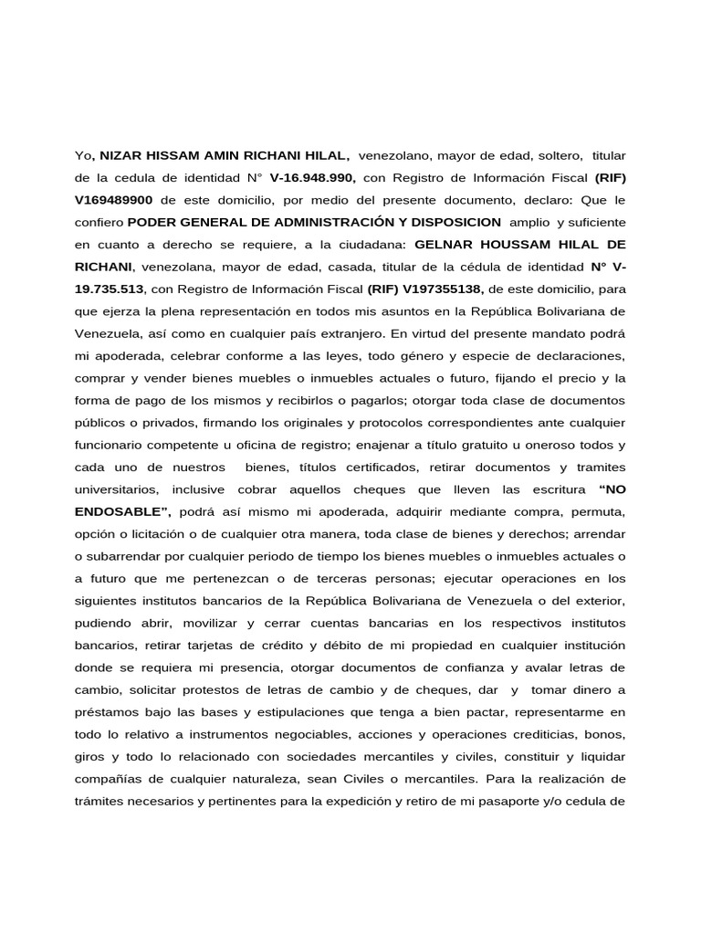 Poder de Administracion y Disposicion Richani | PDF