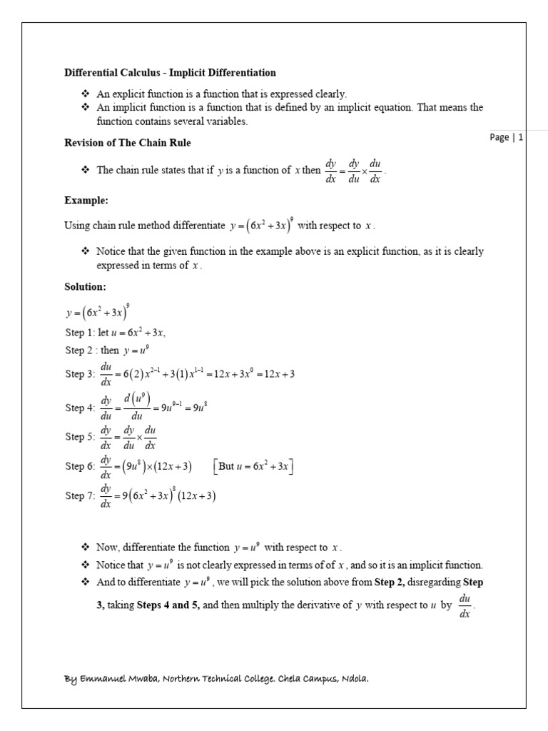 Differential Calculus - Implicit Differentiation | PDF | Function (Mathematics) | Mathematical ...