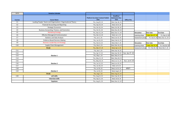 Course Schedule and Deadlines 2024-2025 | PDF | Business | Economies