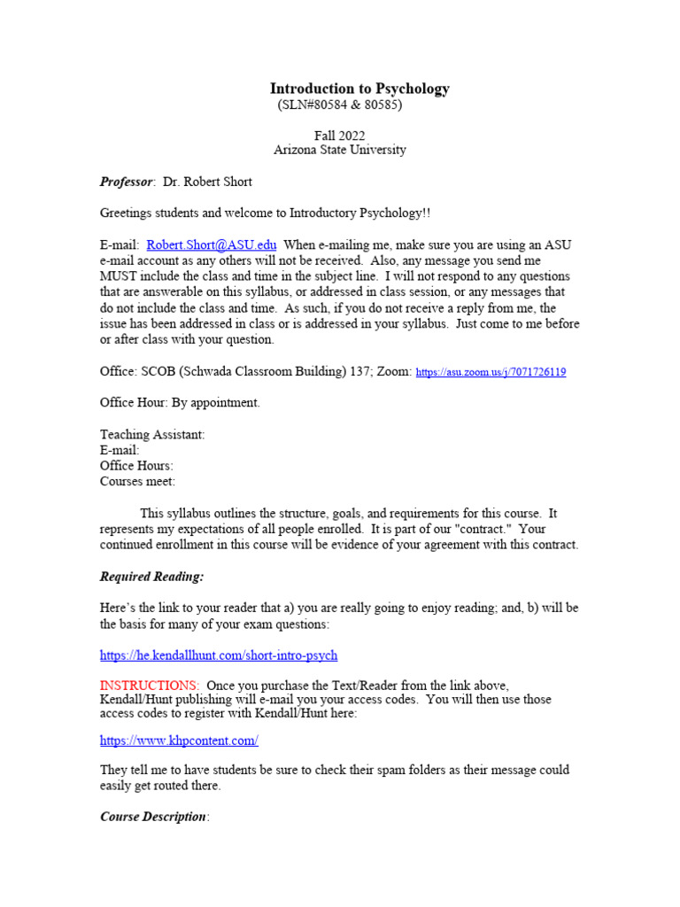 PSY 101 Syllabus Fall 2022 | PDF | American Psychological Association ...