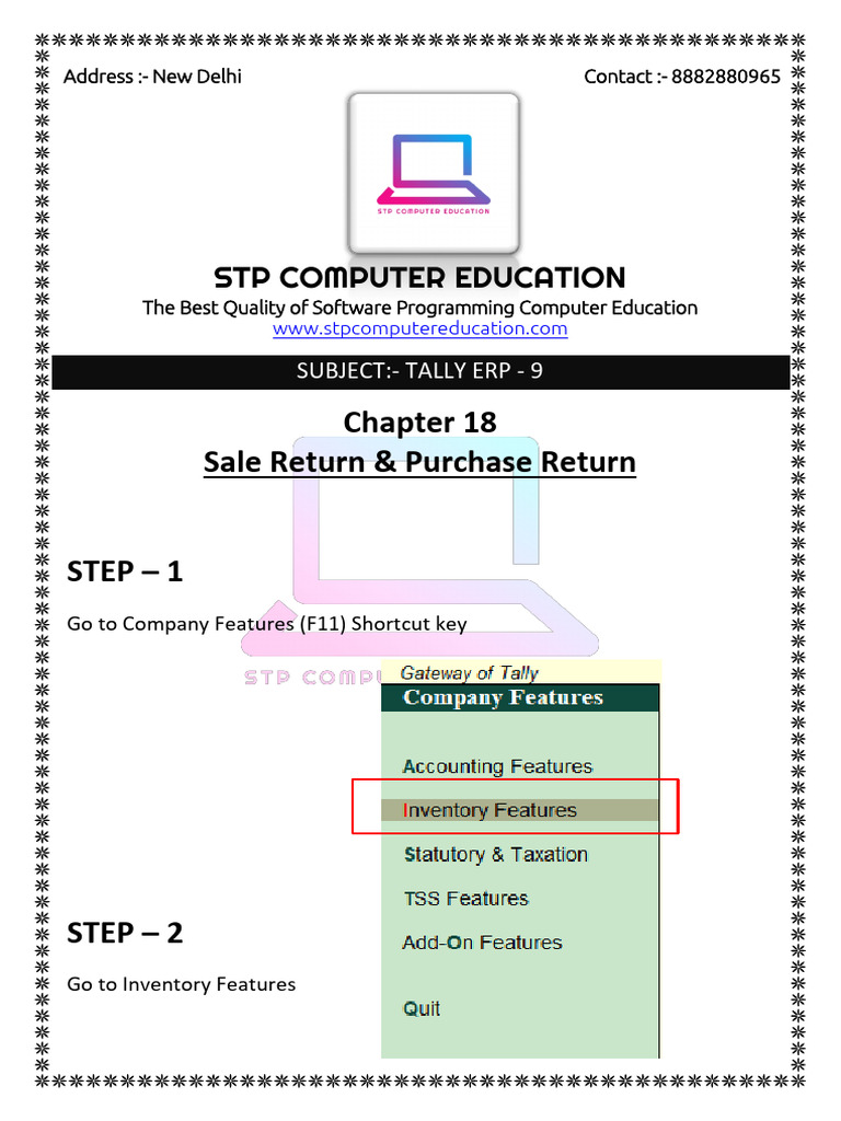 Tally ERP: Sale & Purchase Return Keys | PDF