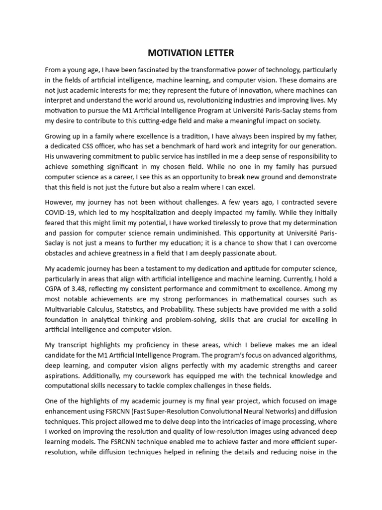 Motivation for M1 AI at Paris-Saclay | PDF | Artificial Intelligence ...