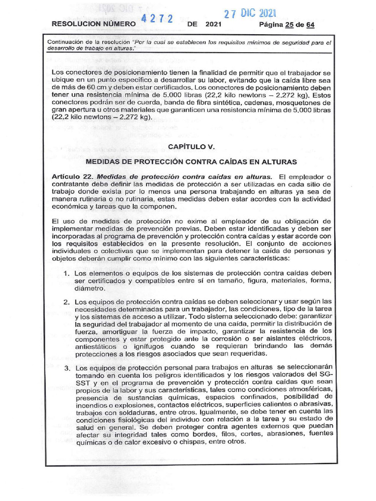Resolucion 4272-2021 Reglamenta Trabajo en Alturas (2) | PDF